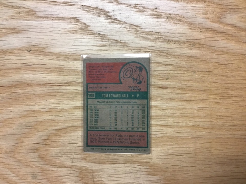 1975 Topps Tom Hall Cincinnati Reds Card #108 | eBay