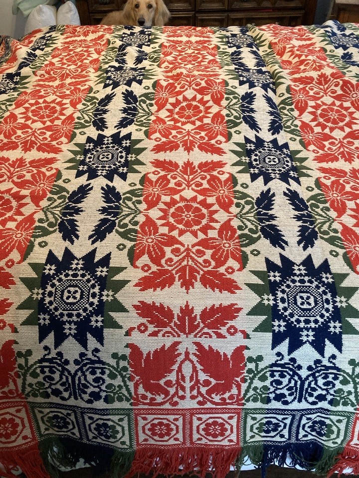 1840 dated Andrew Kump antique Jacquard design coverlet wool linen bed ...