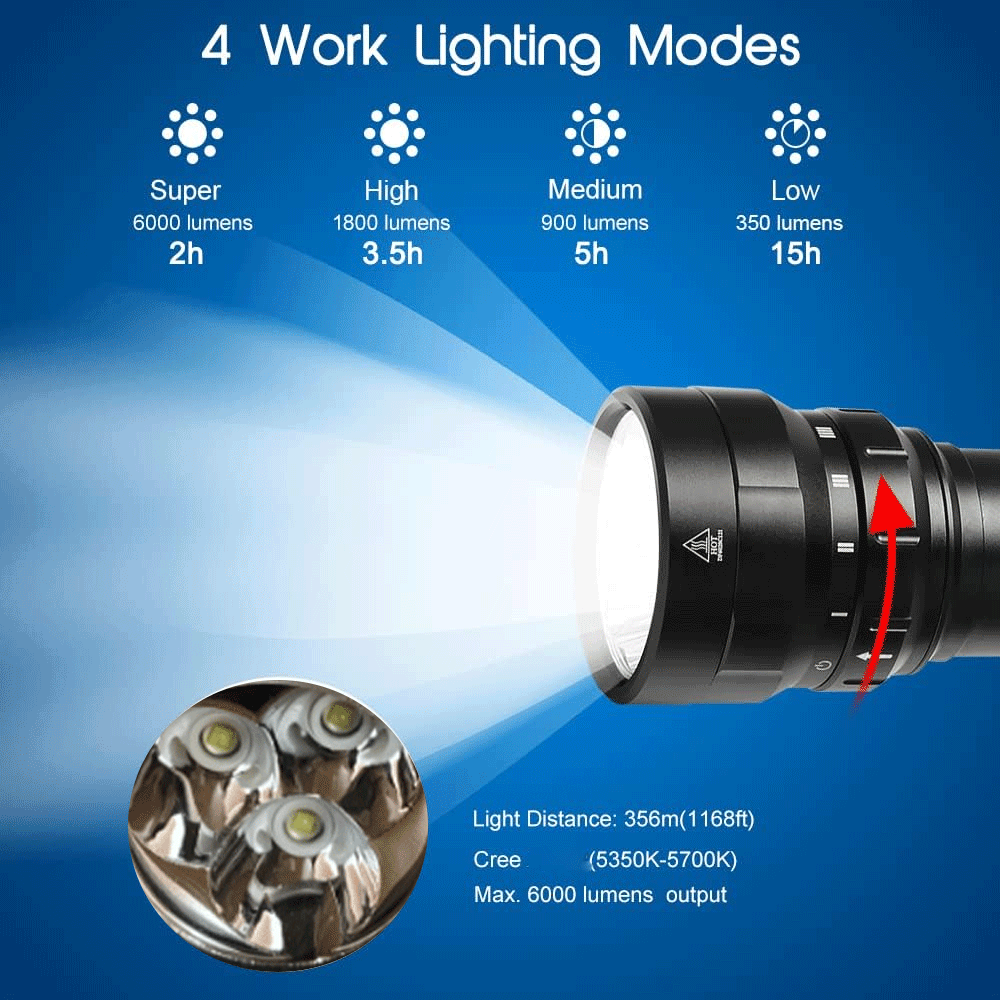Powerful 3* LED Scuba Diving Flashlight Diver Light Underwater Torch ...