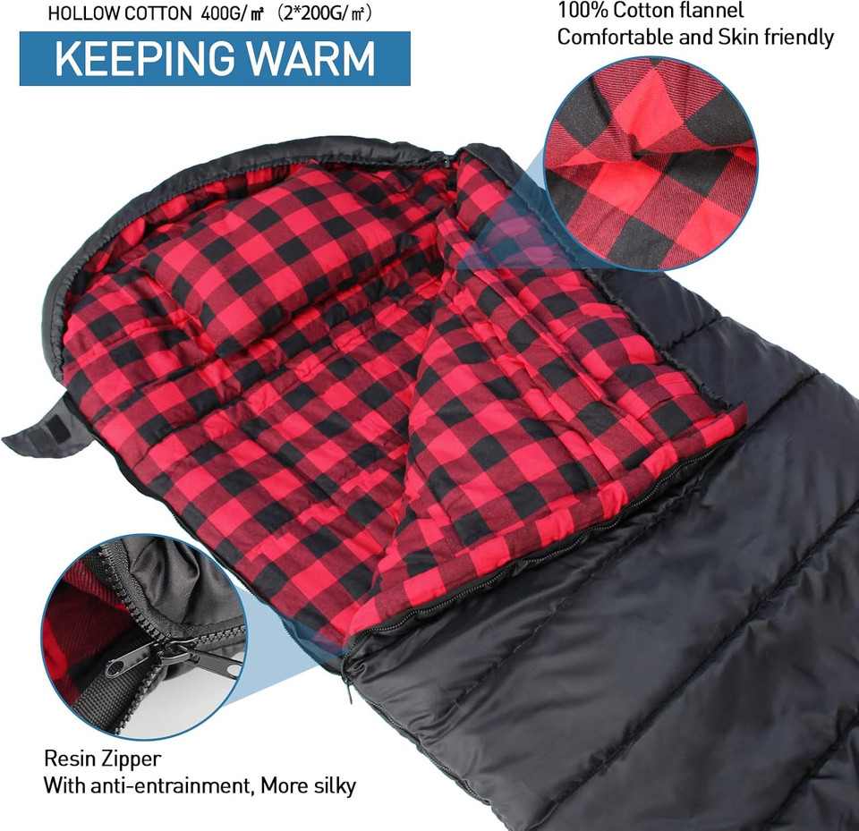 0 Degree Sleeping Bag Cotton Flannel Winter Cold Weather for Adults XXL ...