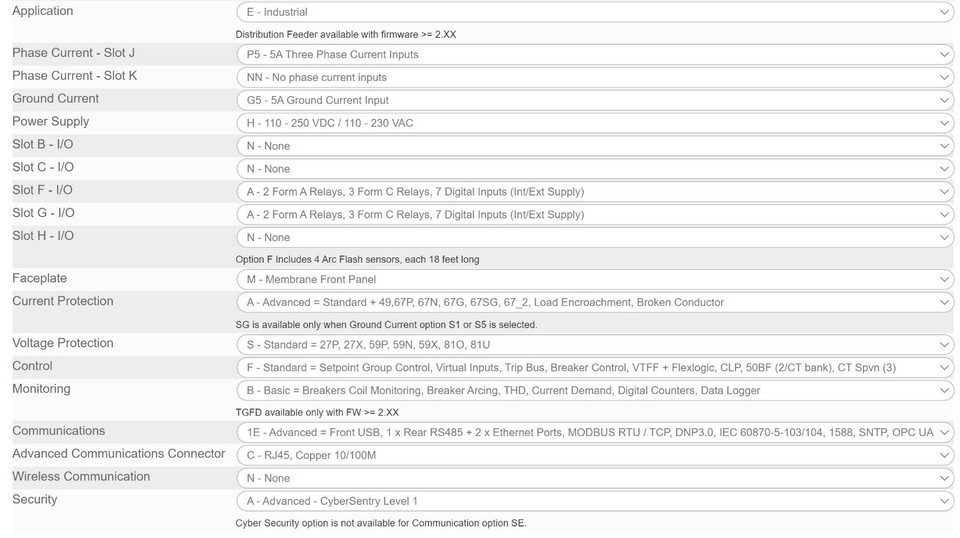 GE MULTILIN 850 FEEDER RELAY 850-E-P5-NN-G5-H-N-N-A-A-N-M-A-S-F-B-1E-C ...