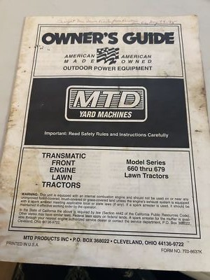 MTD YARD MACHINES TRANSMATIC FRONT ENGINE LAWN TRACTOR MODEL 660-679 | eBay