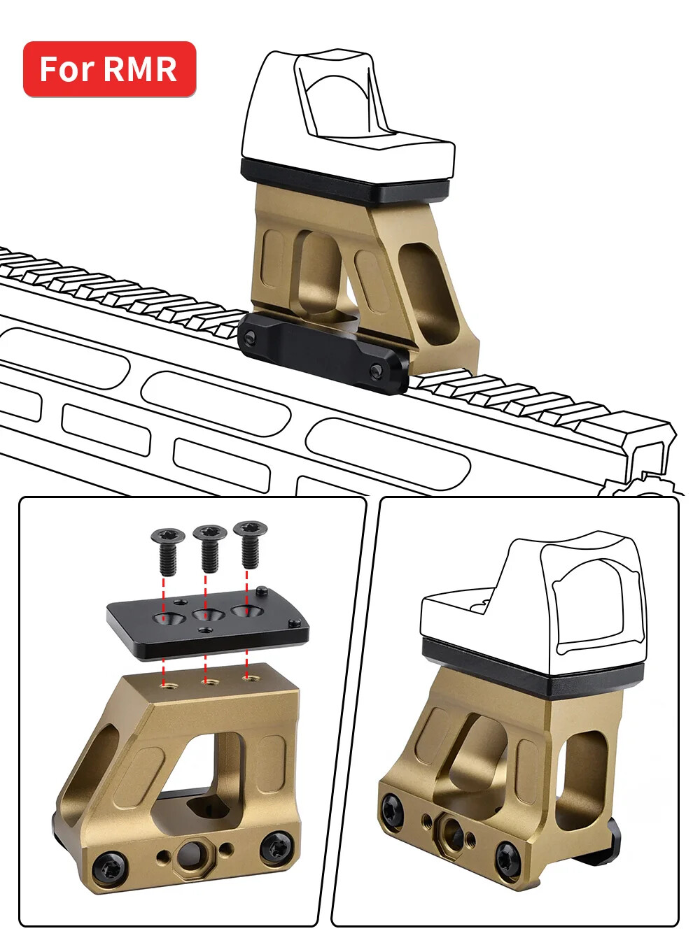 Tactical CNC Elevated Scope Mount For MRD Red Dot Optic Sight High ...