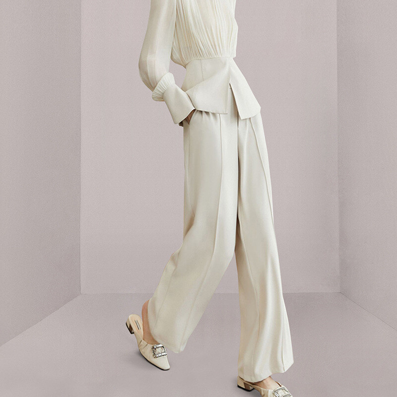 Fall Suit Women Slender Long Sleeve Blouse Straightwide Leg Pants Two ...