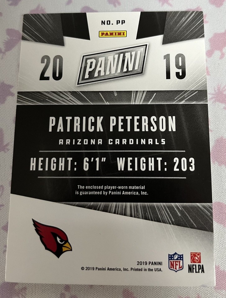2019 Panini Father's Day Patrick Peterson 1 of 1 Patch Card Arizona ...