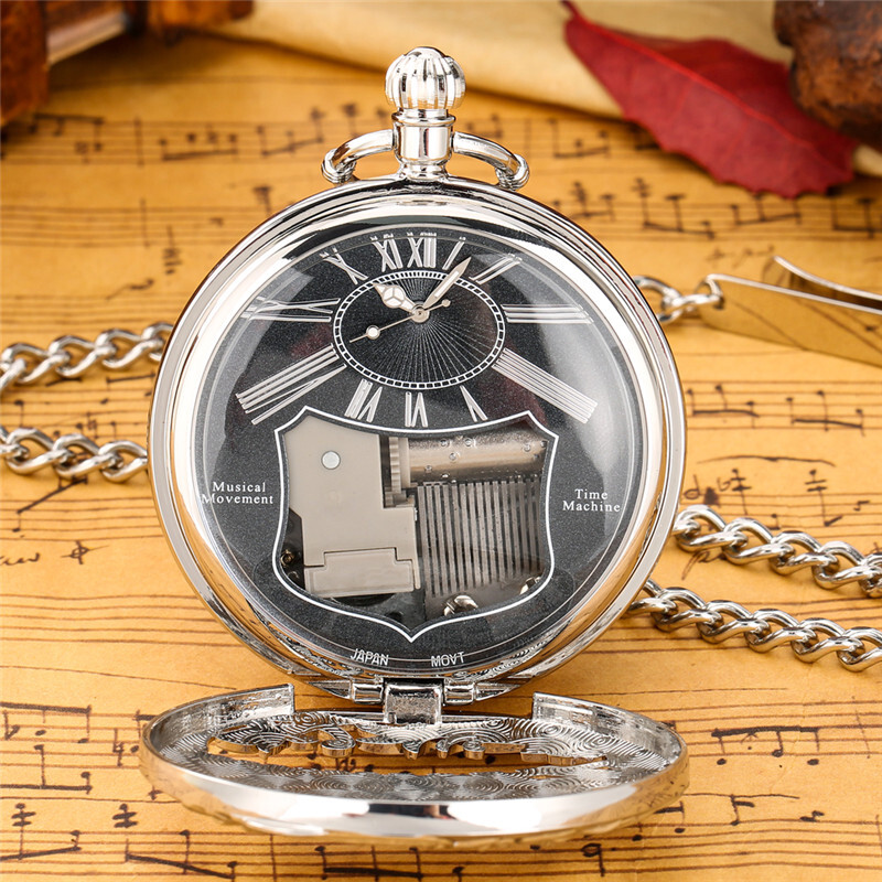 Uncommon Musical Movement Pocket Watch Train Case Quartz Fob Watches ...