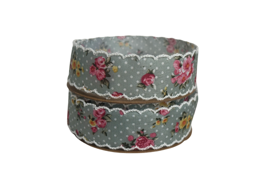 Vintage Floral Shabby Chic Ribbon - 1" x 10 Yards, Blue Gray, Scalloped ...