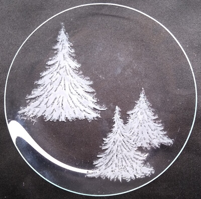 Etched Clear Glass Christmas Evergreen Tree Decorative Plate Signed 6-3 ...