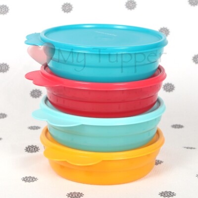 NEW Tupperware Everyday Bowls set of 4 Microwave Reheatable Aqua Blue ...