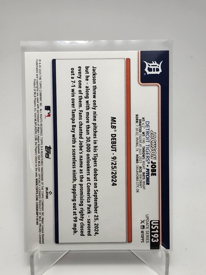 2025 Topps Update Series #US193 Jackson Jobe (RC) Rookie Debut | eBay