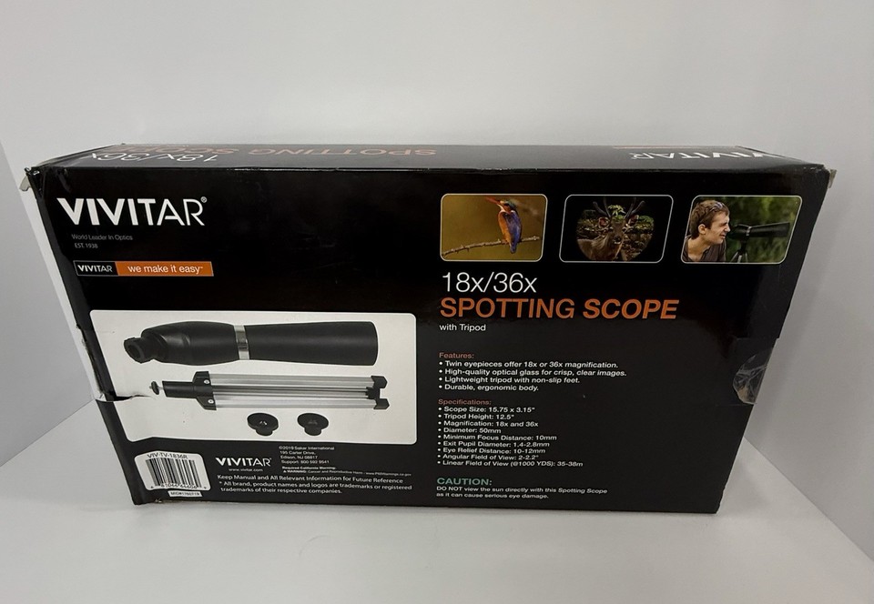Vivitar Spotting Scope 18x / 36x w/ Tripod. Complete Open Box Terrain ...