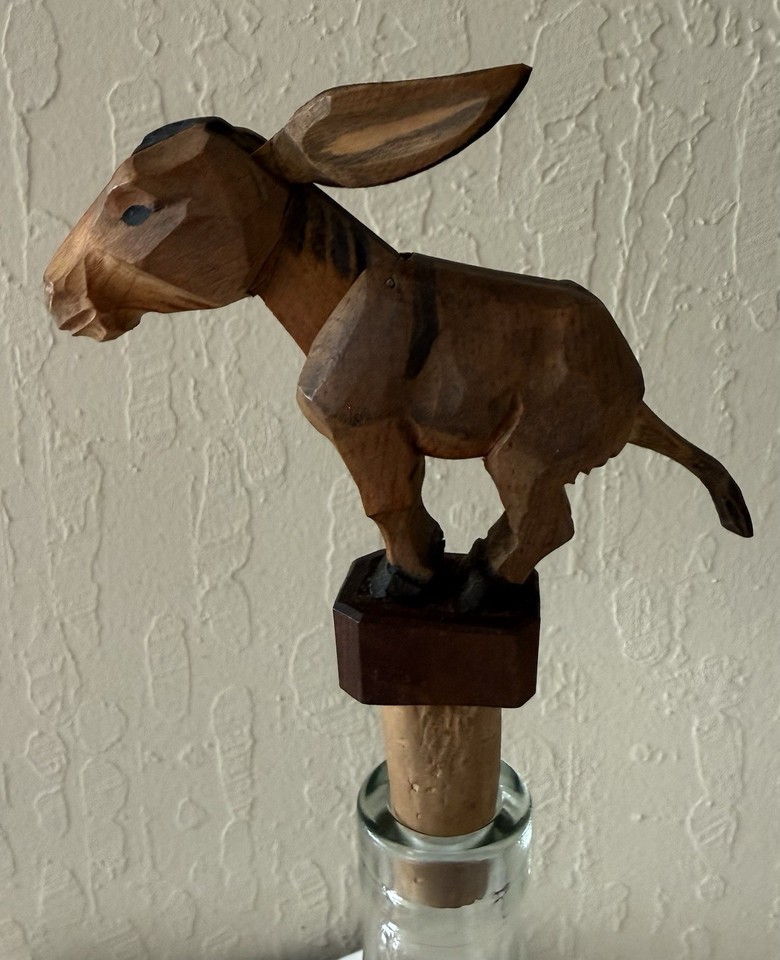 Vtg Carved Wooden Donkey Bottle Stopper - Mechanical / Moveable Cork ...