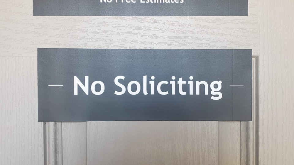 NO SOLICITING Sticker Sign Vinyl 9x3 inch MADE IN USA *choose one* Door ...
