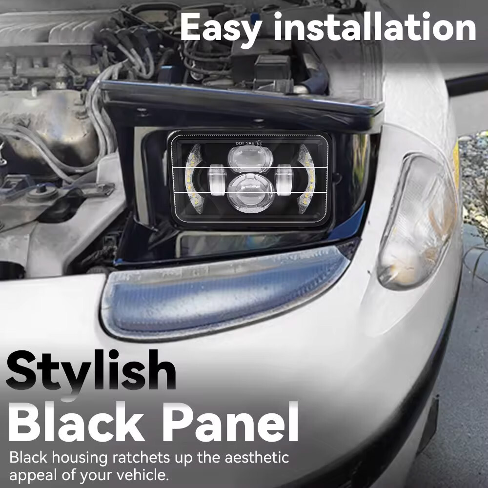 4PCS 4x6" Square LED Headlights High Low Sealed Beam H4 For Dodge B300 ...