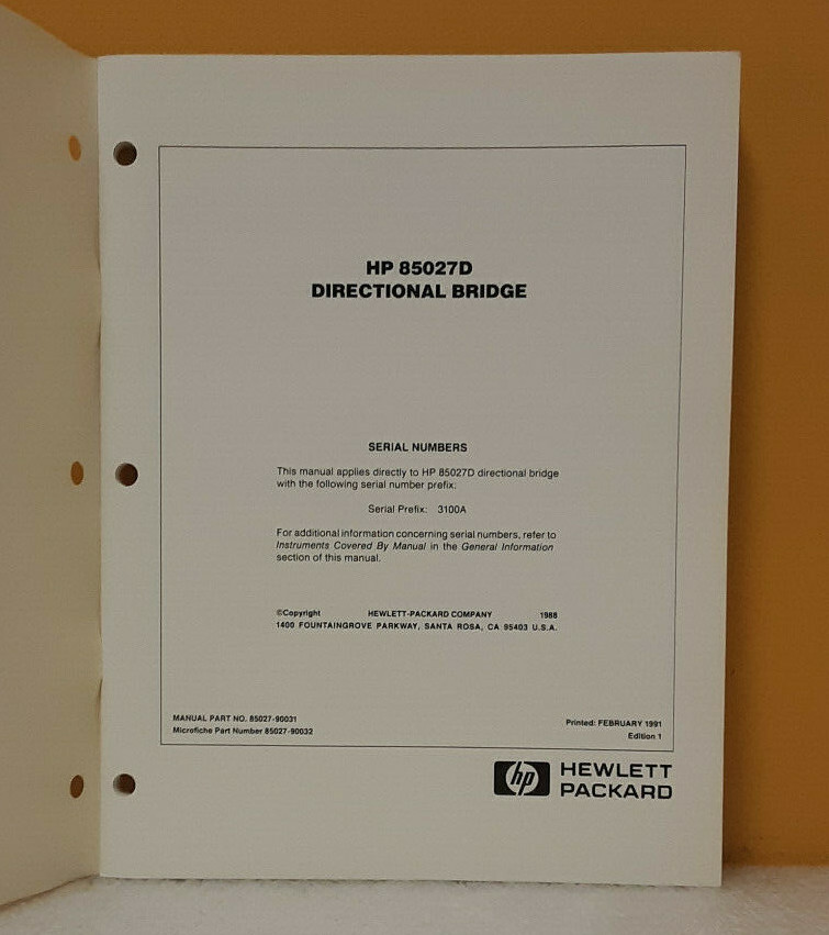 HP 85027-90031 85027D Directional Bridge Operating & Service Manual | eBay