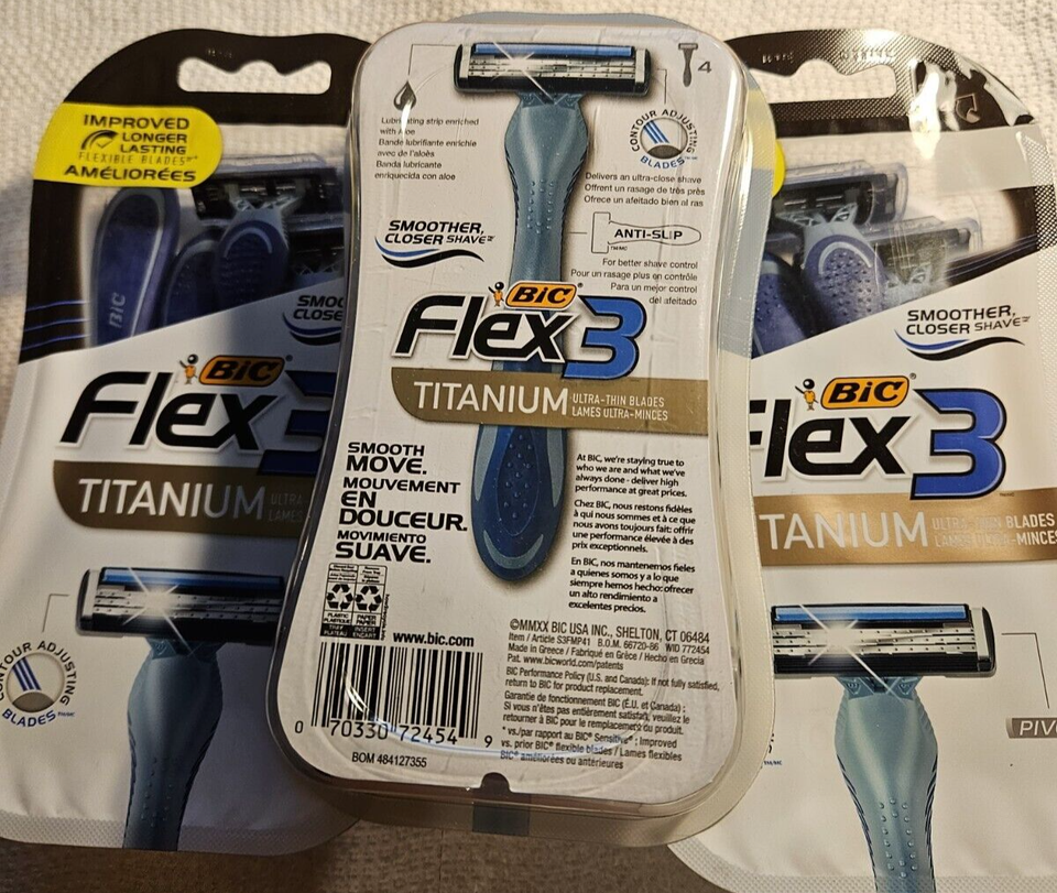 3 Bic Flex 3 Men's Disposable Razors, 3 Flexible Blades, 12 Razors ...