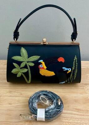 Embroidered Small Handbag Tucan Birds Palm Trees Crossbody Black Purse ...