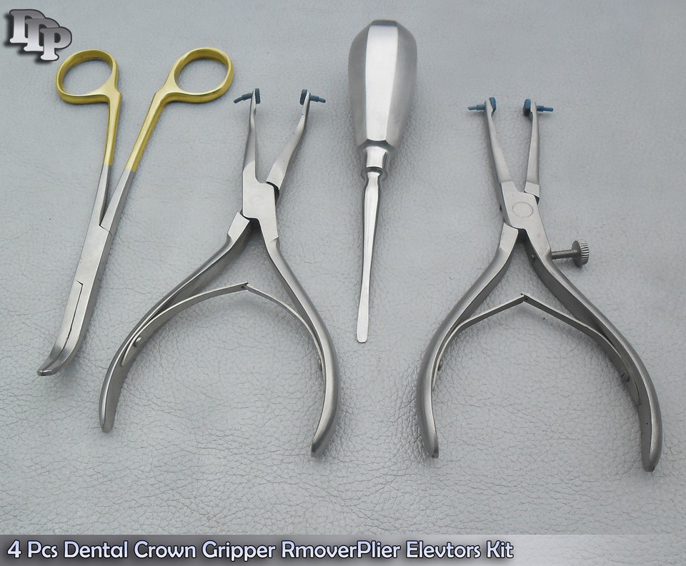 SET OF 4 PCS DENTAL CROWN GRIPPER REMOVER PLIERS ELEVATORS KIT ...