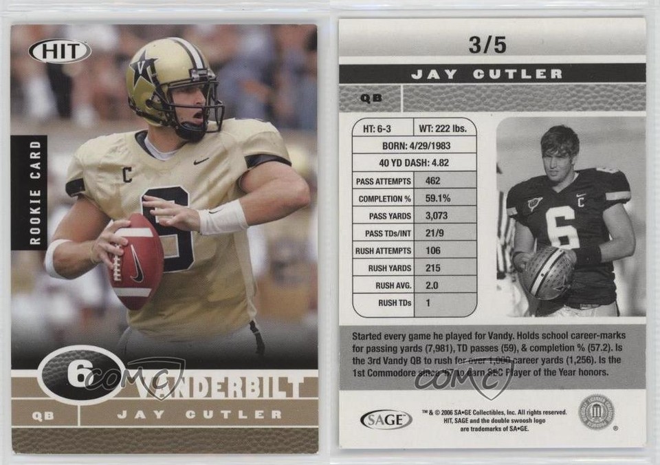 2006 SAGE Hit National Promos Jay Cutler #3 Rookie RC uk2 | eBay
