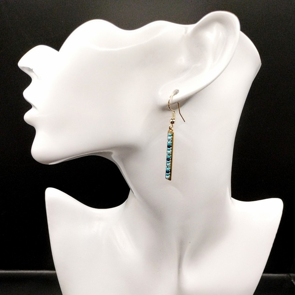 Light Teal Gold Earrings. Glass Miyuki Seed Beads, Celestial, Navy ...