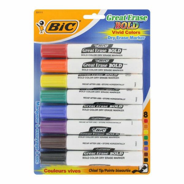 BIC Great Erase Bold Color Tank Dry Erase Markers Chisel Tip 8 PC 402 ...