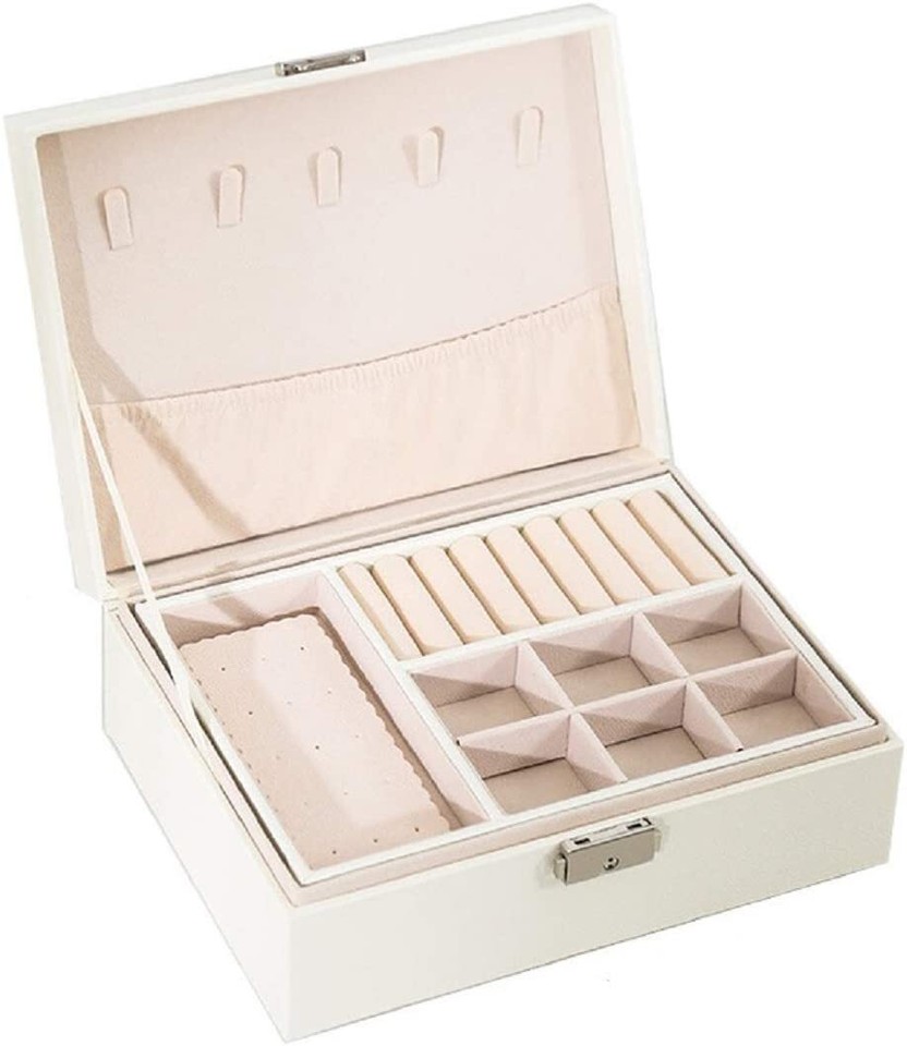 Large Jewelry Box w/ Lock Men Women Watch Rings Holder PU Leather ...