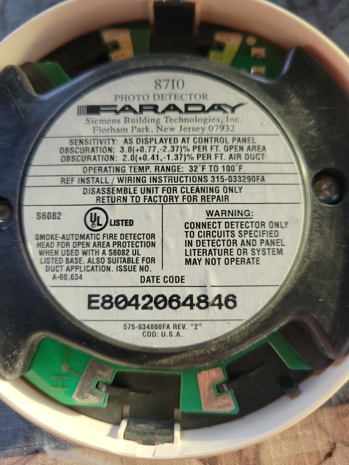 Faraday Photoelectric Smoke Detector Alarm 8710 For Sale Online Ebay