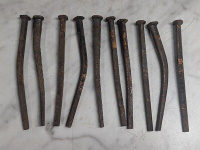 Lot QTY 10 Antique ~5" long square cut nails Steel Iron Blacksmith DIY ...
