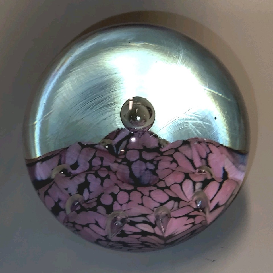 Wheaton Village Art Glass Paperweight Pink Black Floral - Controlled ...