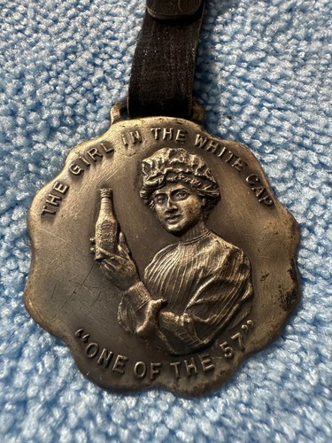 VINTAGE POCKET WATCH FOB HEINZ FOOD PRODUCTS THE GIRL IN THE WHITE CAP ...