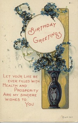 BIRTHDAY blue flowers vase glitter applied ~ 1922 Ohio State Fair ...