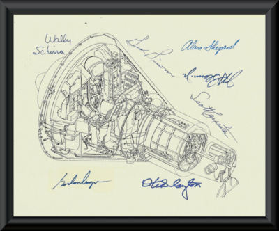 Project Mercury Autograph Reprints Capsule Diagram On Fine Linen Paper ...