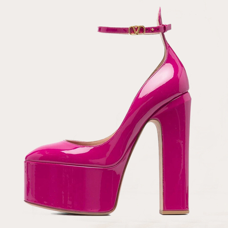 Womens Super High Platform Block Heels Faux Leather Round Toe Round Toe ...