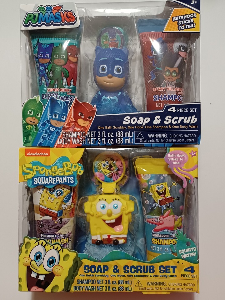 NICKELODEON SPONGEBOB SQUAREPANTS 4 PIECE SOAP & SCRUB & PJ Masks Soap ...