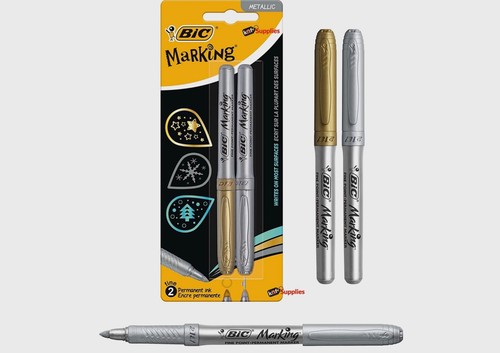 BIC MARKING METALLIC COLOURS PERMANENT MARKER BULLET TIP PENS GOLD AND ...
