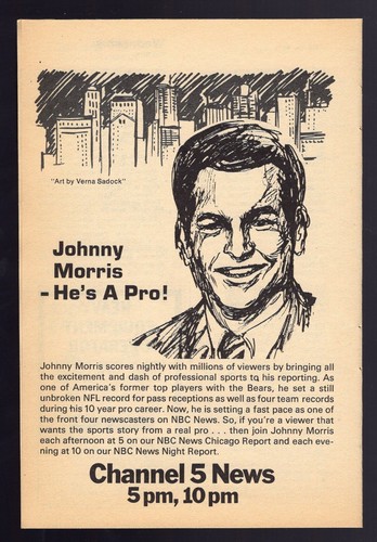 1969 WMAQ TV AD ~ JOHNNY MORRIS SPORTS REPORTER CHICAGO BEARS FOOTBALL ...