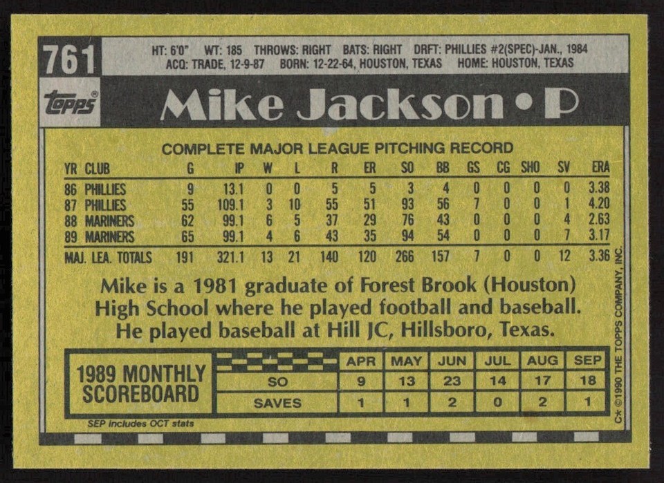1990 Topps #761 Mike Jackson Seattle Mariners | eBay