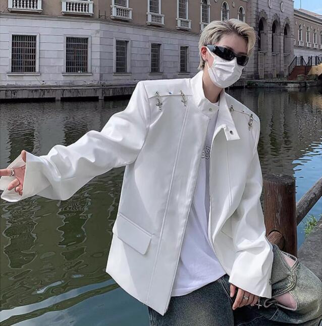 Men's Autumn New Fashion Stand Collar Long Sleeve Loose Metal Decor ...