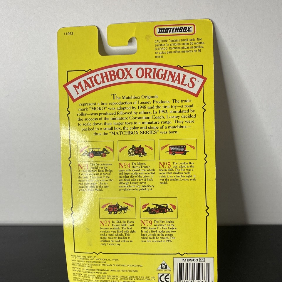 1992 Matchbox Originals Early Vehicles No.9 Matchbox Red Fire Truck NEW ...