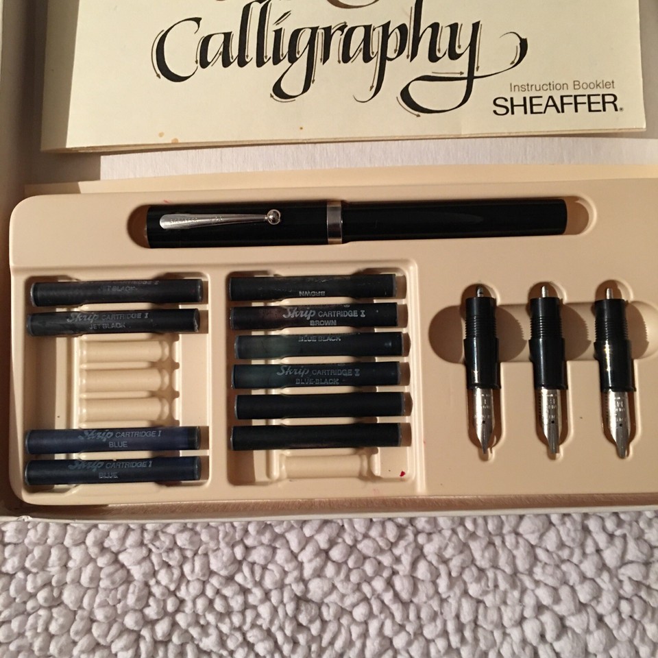 Sheaffer CALLIGRAPHY SET Fountain Pen 3 Nibs Instructions Grids Paper ...