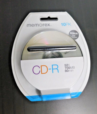 Memorex Printable CD-R 52x 700MB 80 Minute 10-Pack White Sealed with ...