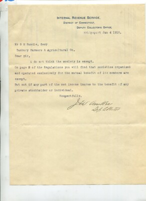 Vintage Letterhead IRS INTERNAL REVENUE SERVICE 1910 tax exempt status ...