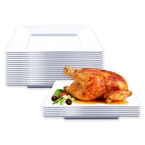24PCE Melamine Plates Square Lightweight Durable 30cm x 30cm Home ...