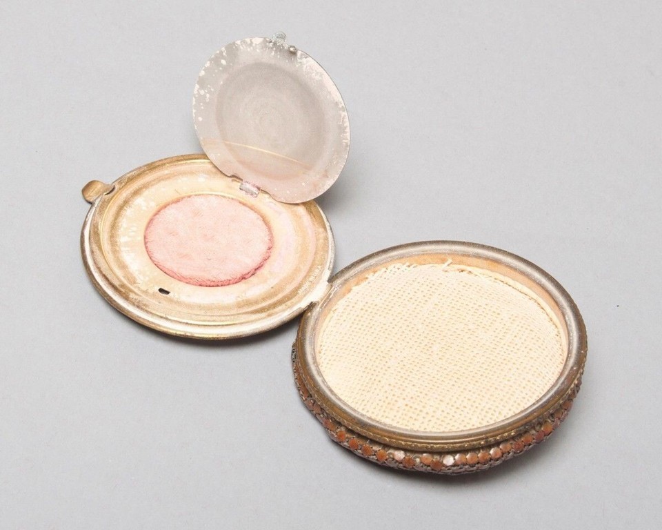Unique! Antique Compact Powder Case with Mirror and Rouge Compartment w ...