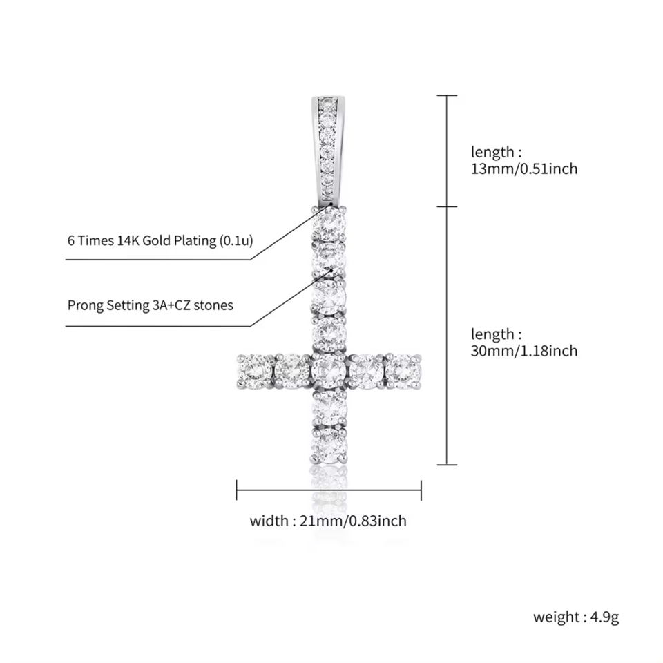 Ken Carson Upside Down Cross Diamond Inverted Pendant w/ 24" Inch Rope ...
