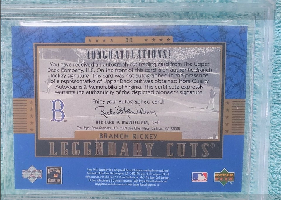 BRANCH RICKEY CARD 2003 LEGENDARY CUTS AUTOGRAPHS 1/1 DODGERS BASEBALL ...