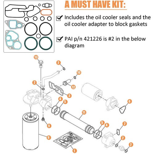 Engine Oil Cooler Gasket Kit for Navistar International DT466E 431270 ...