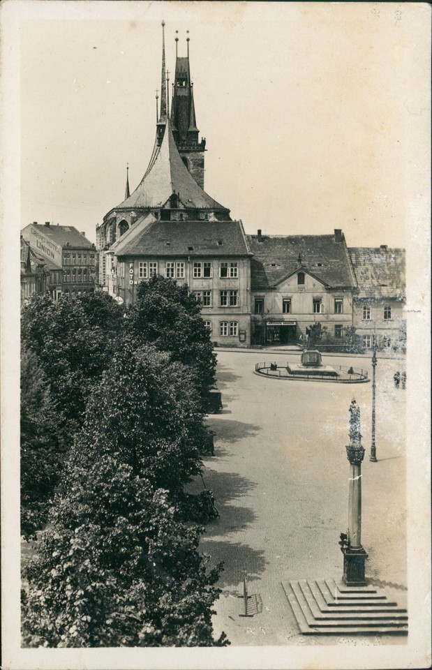 Postcard Laun Louny Marktplatz, Geschäfte 1934 | eBay