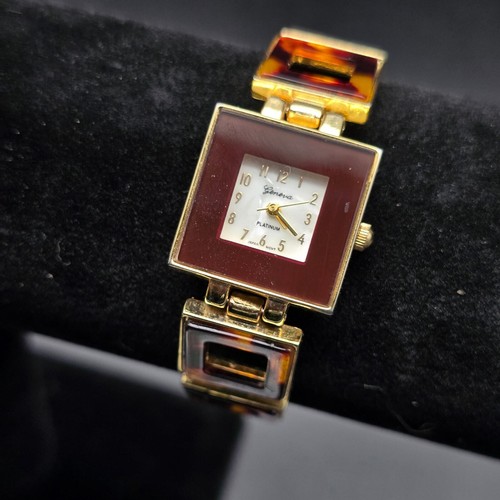 Geneva Faux Tortoise Shell Watch Gold Tone Links WORKS Working | eBay