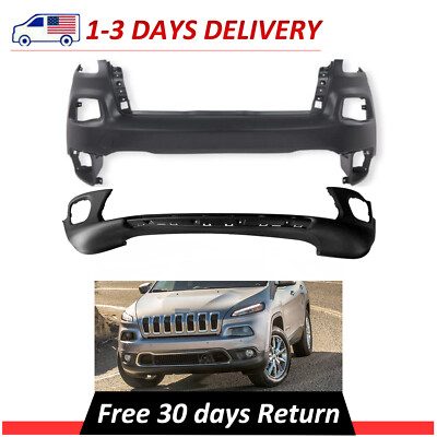 NEW For Jeep Cherokee CH1014112, CH1015119 2PCS Front Bumper Covers ...
